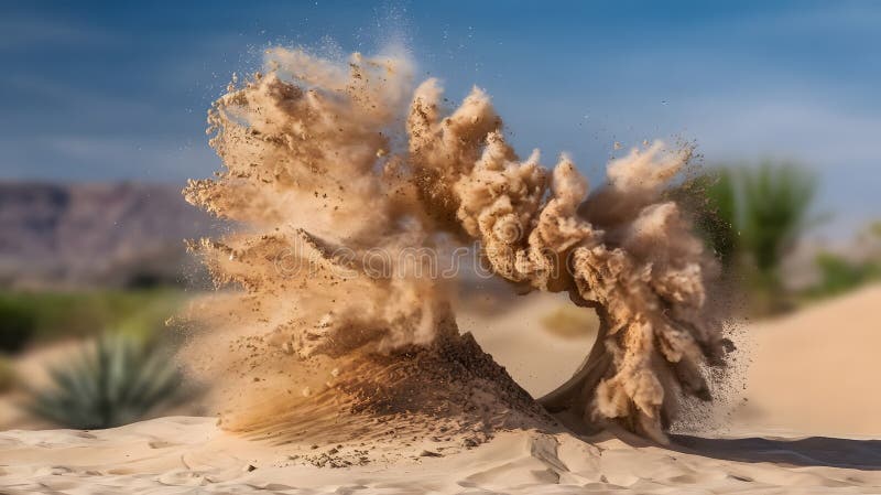 Dynamic Explosion of Sand in Scenic Desert Landscape, Stock ...