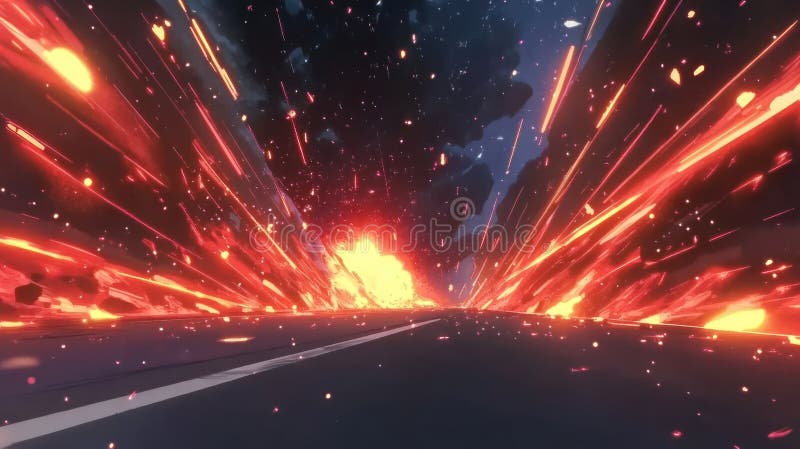 A Dynamic Explosion Scene with Fiery Debris and Intense Motion ...