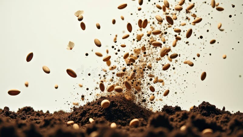 Dynamic Explosion of Seeds Above Soil Captured Mid-air Movement Stock ...