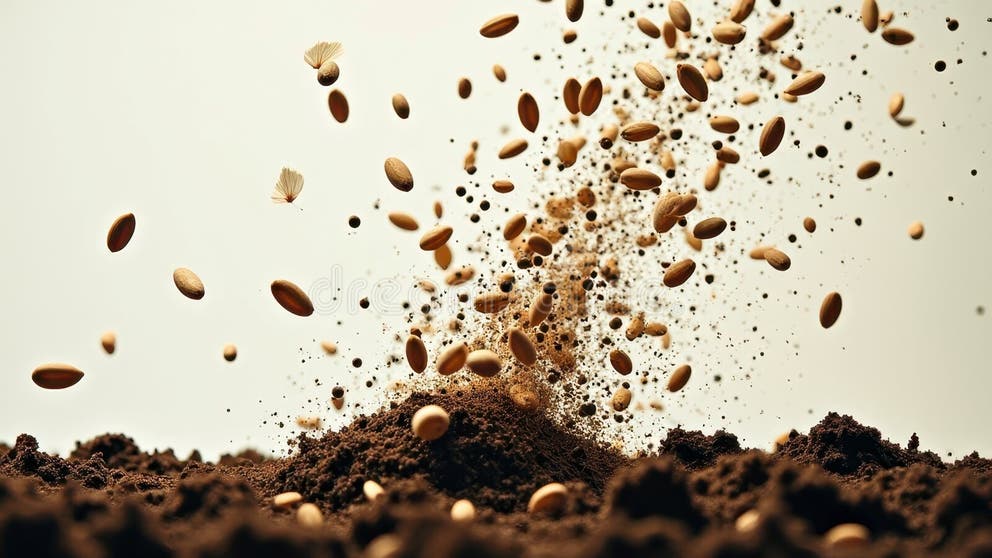 Dynamic Explosion of Seeds Above Soil Captured Mid-air Movement Stock ...