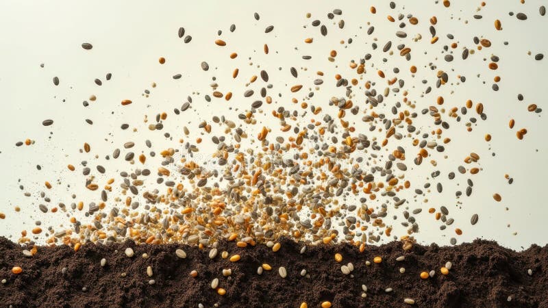 Dynamic Explosion of Seeds Over Rich Fertile Soil for Agricultural ...