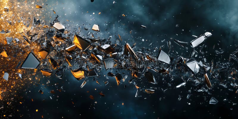 Dynamic Explosion of Shattered Glass and Metal Fragments Stock ...