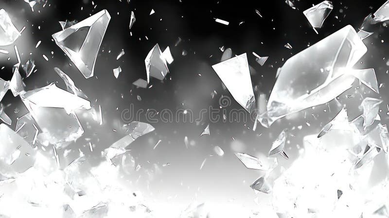 A Dynamic Explosion of Shattered Glass Pieces Against a Dark Background ...