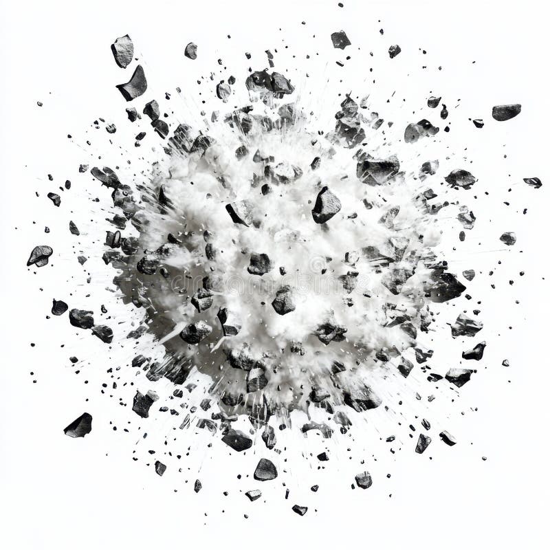 Dynamic Explosion of Shattered Rocks with Dust and Debris Against White ...