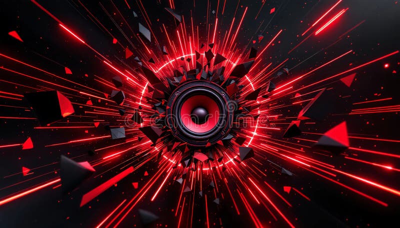 Dynamic Explosion of Sound Waves Blasting into Vibrant Red and Black ...