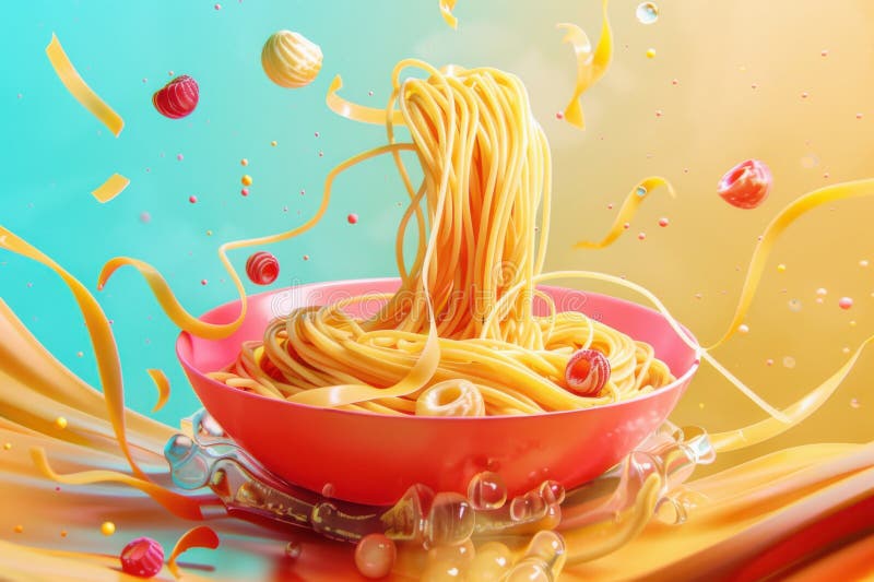 Dynamic Explosion of Spaghetti with Tomatoes and Vegetables, Creating a ...