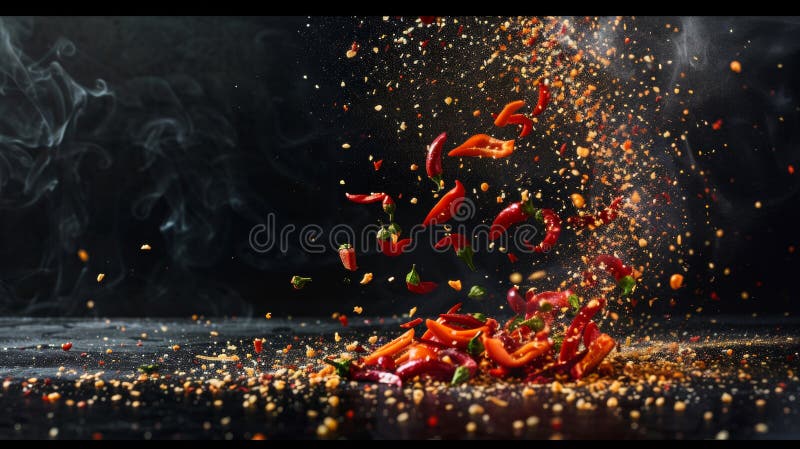 Dynamic Explosion of Spices and Peppers Stock Image - Image of apple ...
