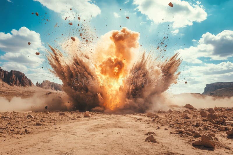 A Dynamic Explosion Unfolds in a Breathtaking Desert Landscape Filled ...