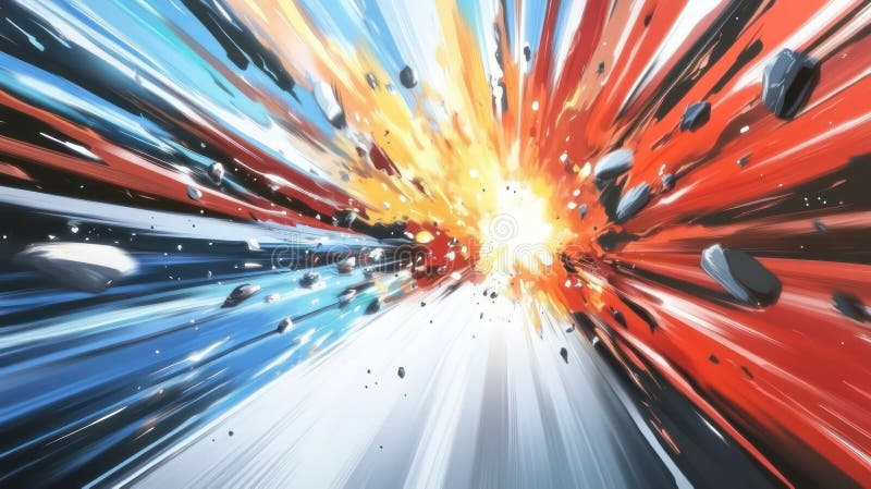 Dynamic Explosion with Vibrant Colors and Motion Lines Conveying Energy ...