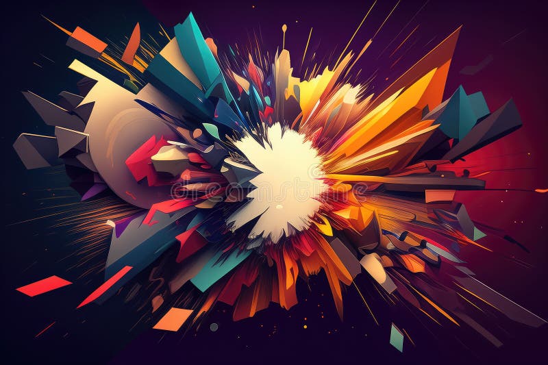 Dynamic Explosion of Vibrant Shapes and Colors Stock Illustration ...