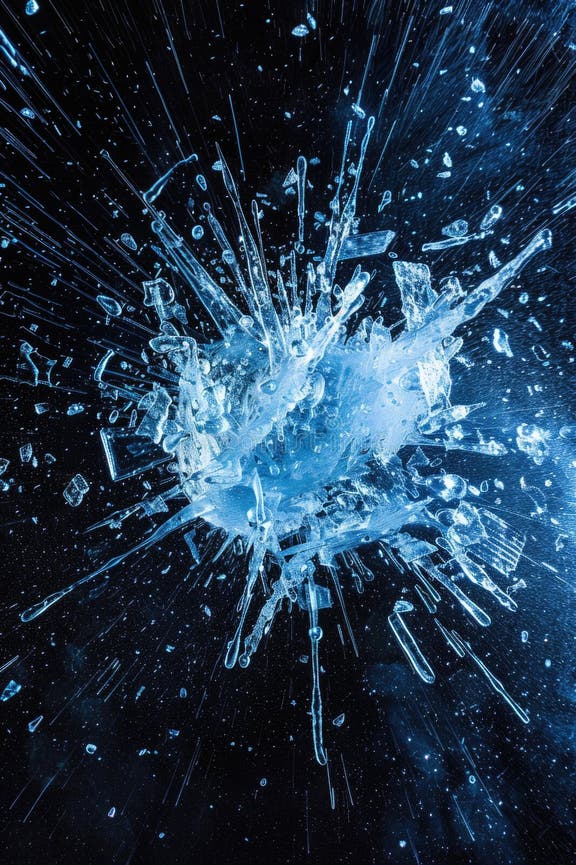 A Dynamic Explosion of Water and Ice on a Black Background. Suitable ...
