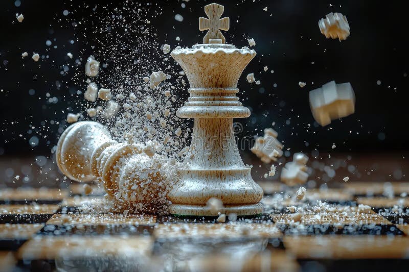 Dynamic Explosion of a White Chess Piece Making Impact on a Board Stock ...