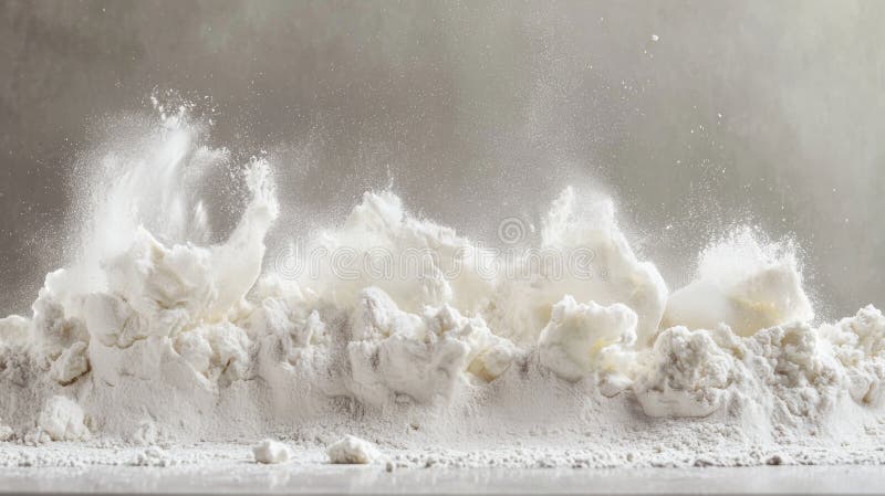 Dynamic Explosion of White Flour in Motion Against a Neutral Background ...