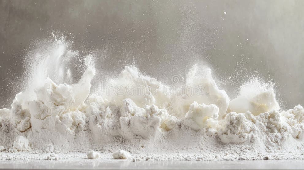 Dynamic Explosion of White Flour in Motion Against a Neutral Background ...