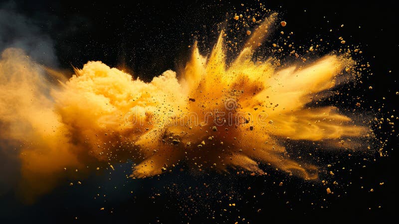 Dynamic Explosion of Yellow Powder Particles Creating a Stunning Visual ...