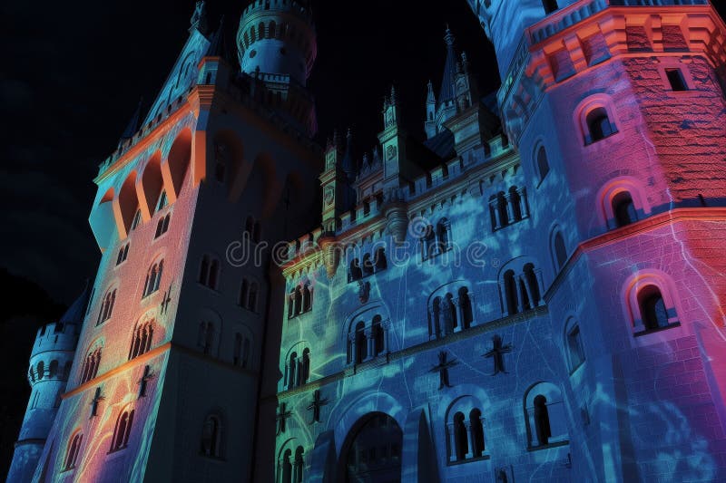 Dynamic Facade Lighting with Changing Colors on Castle Stock Photo ...