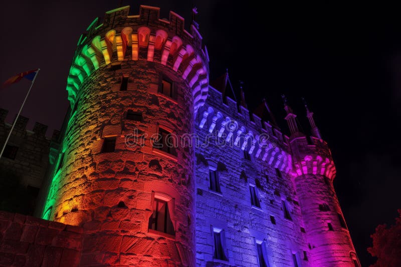 Dynamic Facade Lighting with Changing Colors on Castle Stock Photo ...