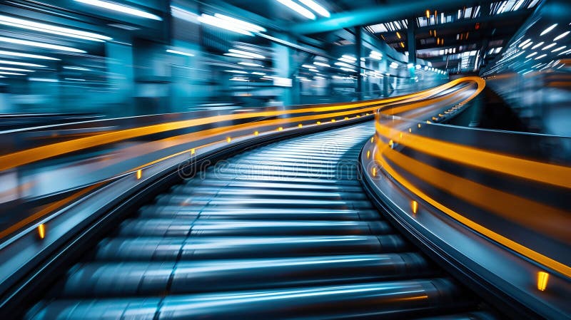 Dynamic Factory Interior with Motion Blur on Conveyor Belt. Generative ...