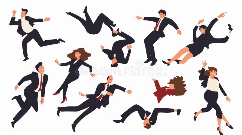 Dynamic Falling People Flat Vector Illustrations Set Stock Illustration ...