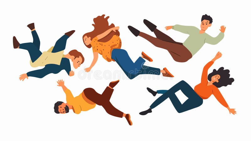 Dynamic Falling People Flat Vector Illustrations Set Stock Illustration ...