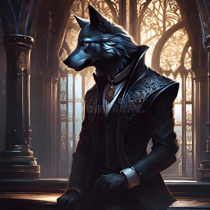 A Dynamic Fantasy Illustration Featuring a Humanoid Wolf Dressed in a ...