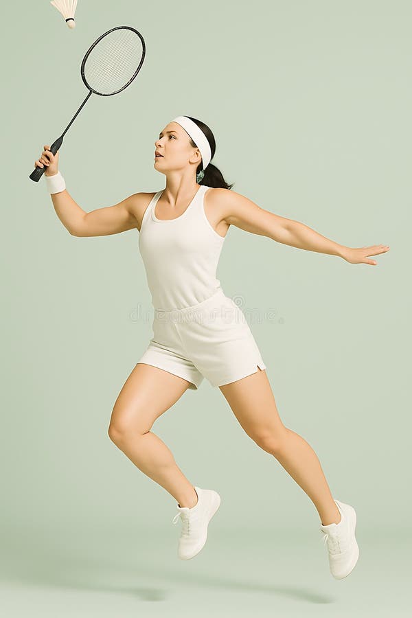 Dynamic Female Badminton Player Hitting Shuttlecock, Demonstrating ...
