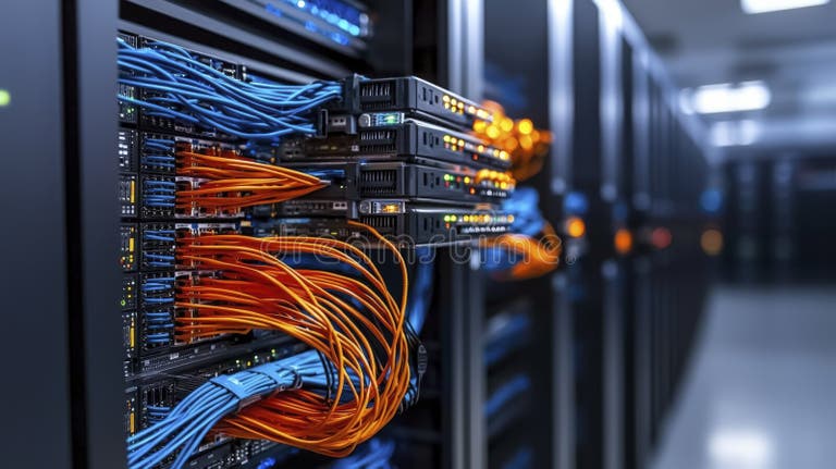 Dynamic Fiber Optic Network Setup Data Center Visual Technology Showcase Modern Infrastructure ...