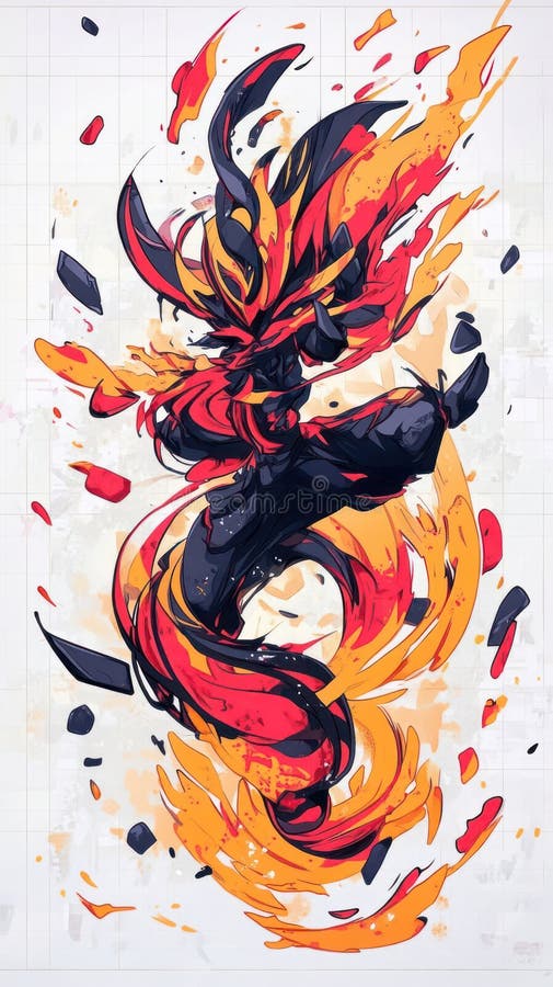 A Dynamic, Fiery Character with Vivid Colors and Flowing Flames ...