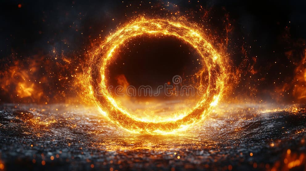 Dynamic Fiery Circle of Light Creating Intense Visual Energy Stock ...
