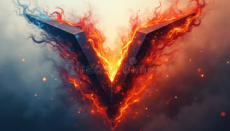 Dynamic Fiery Letter V with Swirling Flames Stock Photo - Image of ...