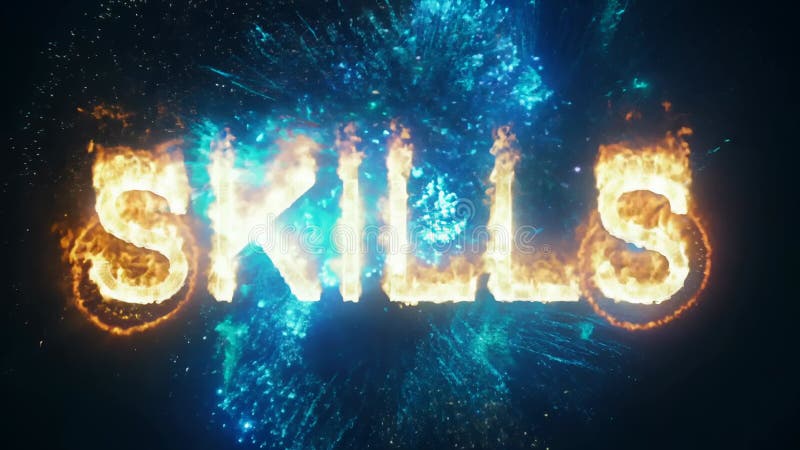 Dynamic Fiery Text Explosion with Blue Fireworks Animation Stock ...