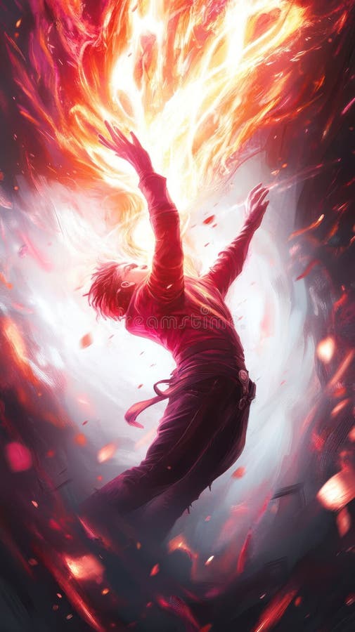 A Dynamic Figure is Engulfed in Flames, Symbolizing Power and ...