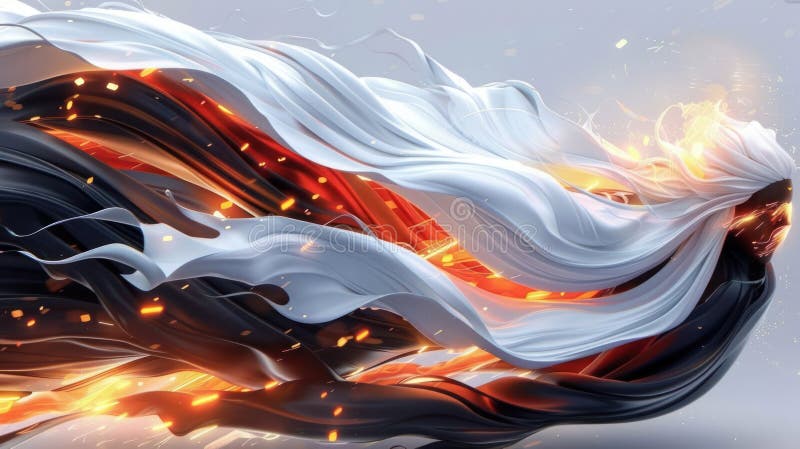 A Dynamic Figure with Flowing Hair, Blending Fiery and Dark Elements in ...