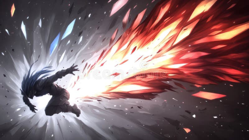 A Dynamic Figure is Propelled Forward, Surrounded by Explosive Colors ...