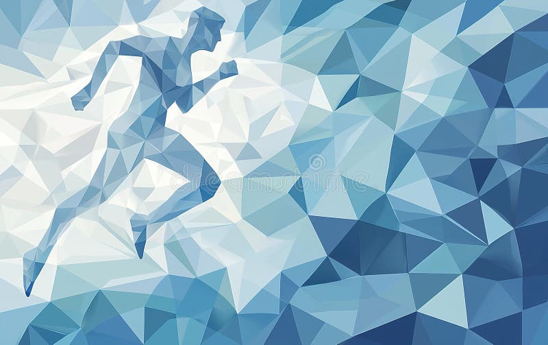 Dynamic Figure of a Runner in Abstract Geometric Style Over a Blue ...