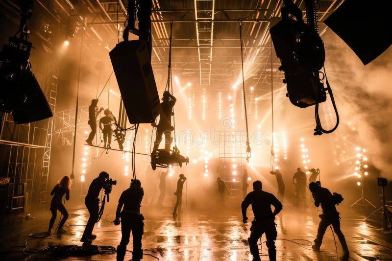 Dynamic Film Set with Intense Backlighting and Action-Packed Atmosphere ...