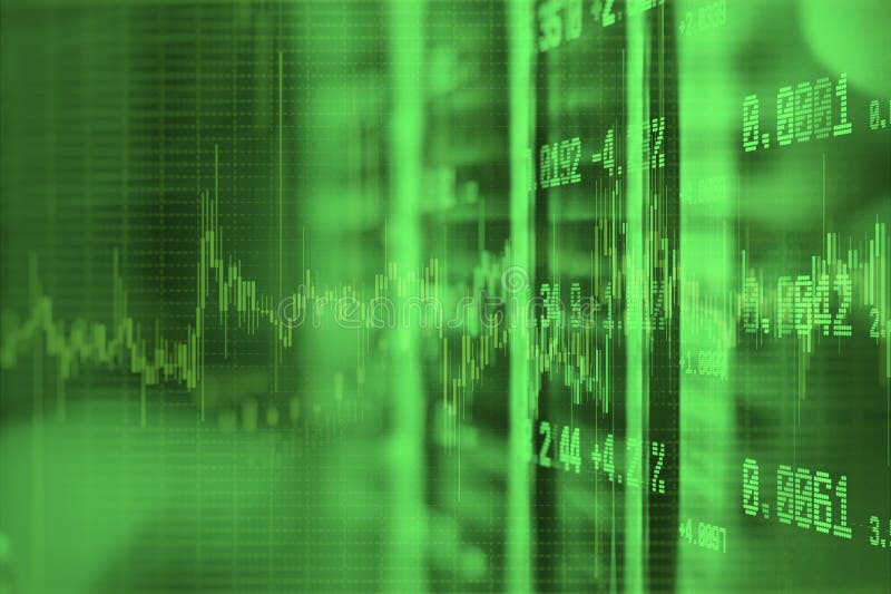 Dynamic Financial Background with Green Candlestick Stock Market Chart, Digital Data, and Binary ...