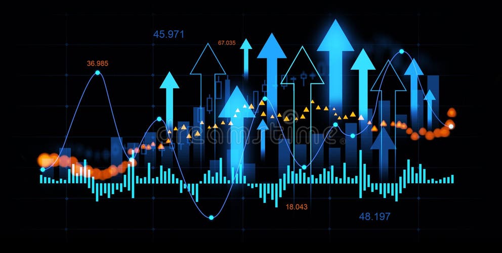 Dynamic Financial Chart with Arrows Indicating Growth. 3D Rendering ...