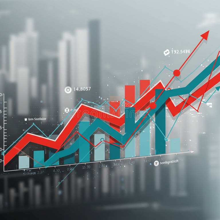 Dynamic Financial Chart Featuring Overlapping Red and Teal Line Graphs ...