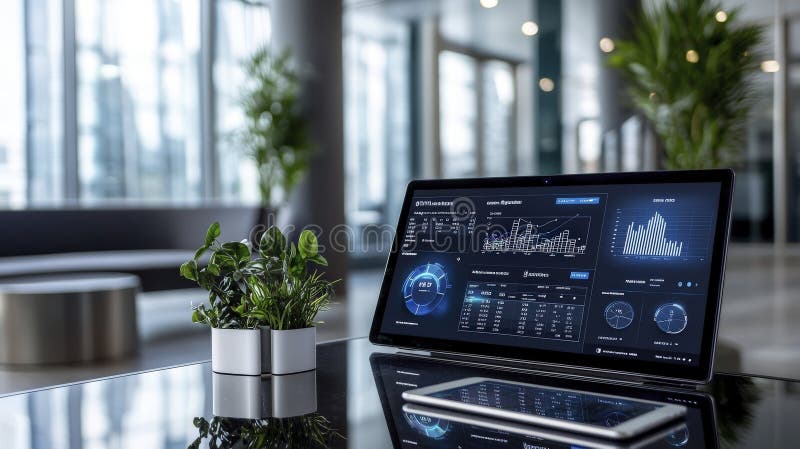 Dynamic Financial Dashboard Overview in Modern Office Digital Display ...