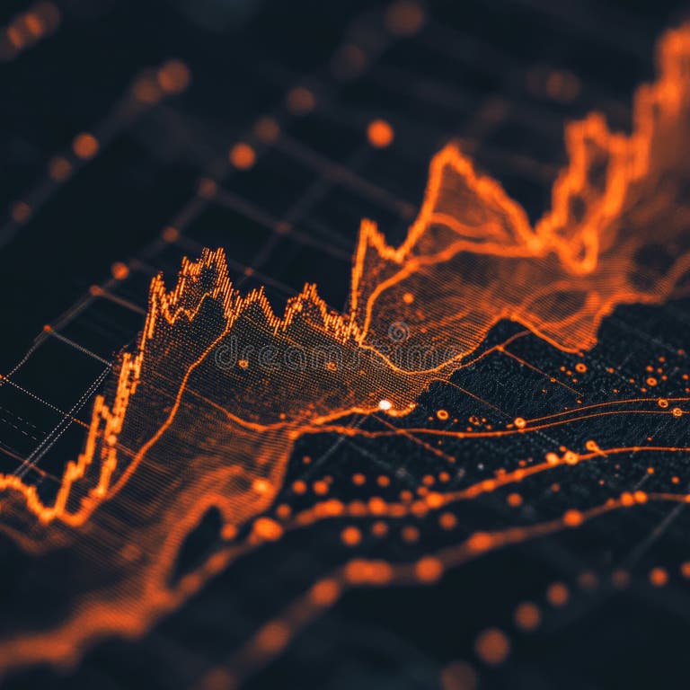Dynamic Financial Data Visualization with Orange Graphs and Dots on ...