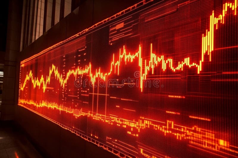 Dynamic Financial Data Visualization with Red Graphs Displayed on a ...