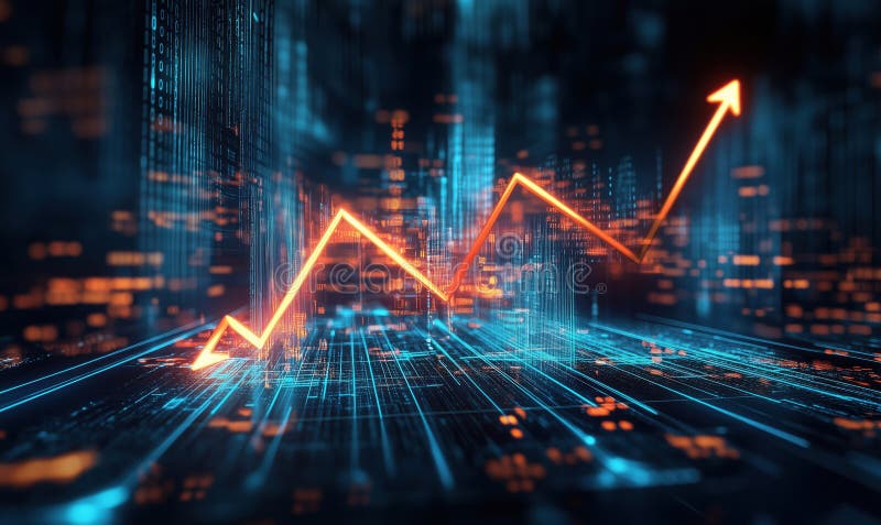 Dynamic Financial Growth Graph Glowing Lines Digital City Background ...