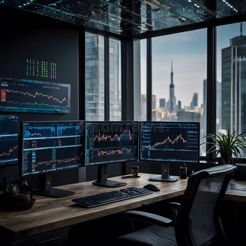 Financial Trading Workspace Featuring Multiple Screens and Real-Time ...