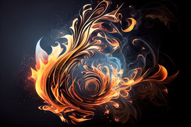 Dynamic Fire on a Black Background. Generative AI Stock Illustration ...
