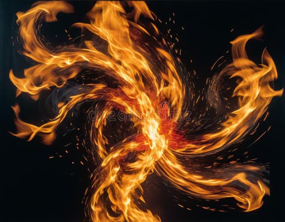 Dynamic Fire Bursting Outward Against Black Backdrop Creates Intense ...