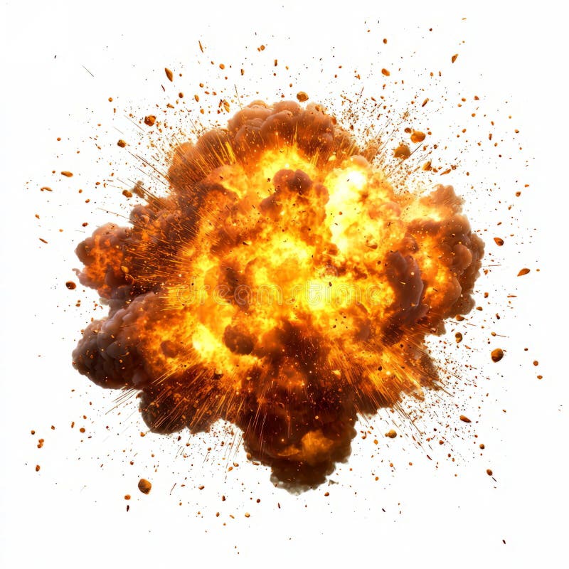 Dynamic Fire Explosion with Flying Particles Spreading Outward, Glowing ...