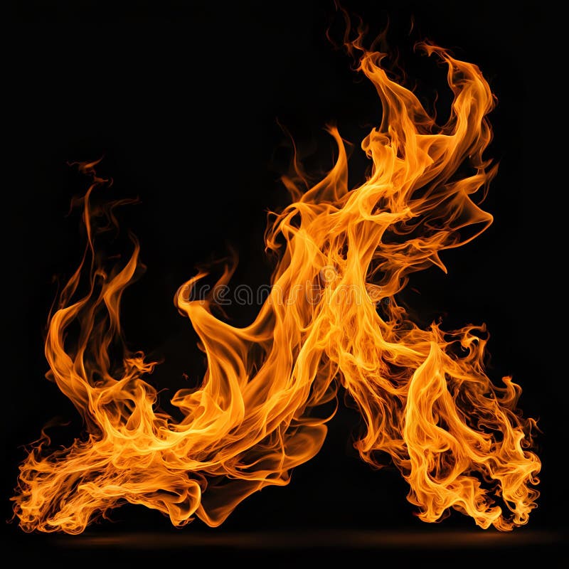 Dynamic Fire Flames Dancing Against a Black Background Creating an ...