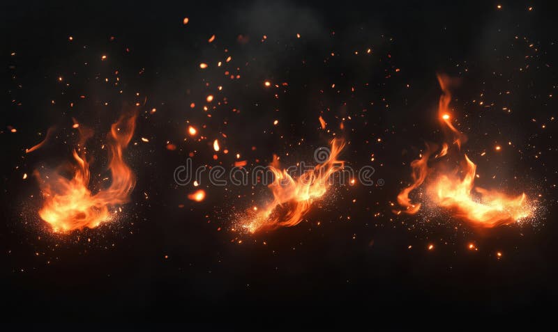 Dynamic Fire Flames Sparks Embers Dark Background Visual Effects Stock ...