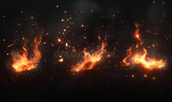 Dynamic Fire Flames with Sparks and Embers on Dark Background for ...